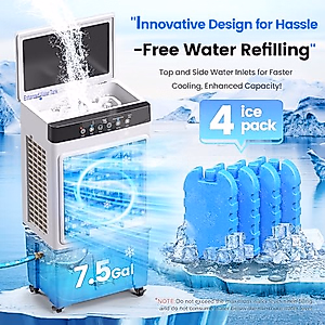 Evaporative Air Cooler, 3500CFM 3-in-1 Swamp Cooler with 7.5Gal Water Tank, 120° Oscillation, 3 Speeds 3 Modes, 4 Ice Packs, 12H Timer, Remote, Portable Air Conditioner for Room, Home & Office
