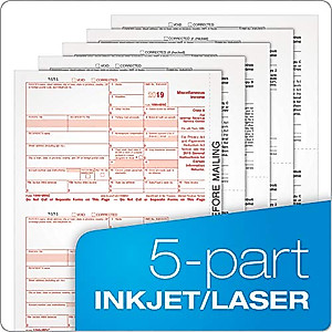 TOPS 1099 MISC Forms 2019, 5 Part Tax Forms, 50 Recipients Laser/Inkjet Forms, 3 1096 Summary Forms (TXA22993), White (TX22993)