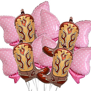 8Pcs Western Themed Party Balloons Cowgirl Boots Balloons Pink Bows Balloons for Western Themed Boots or Bows Gender Reveal Birthday Baby Shower Party Decorations Supplies