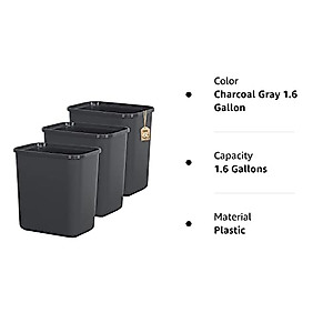 kubvici 6L Mini Trash Can 1.6 Gallon Trash Can Set of 3 Suitable for Bathroom, Car, Bedroom, Kitchen, Office, Living Room (Charcoal Gray, 3)