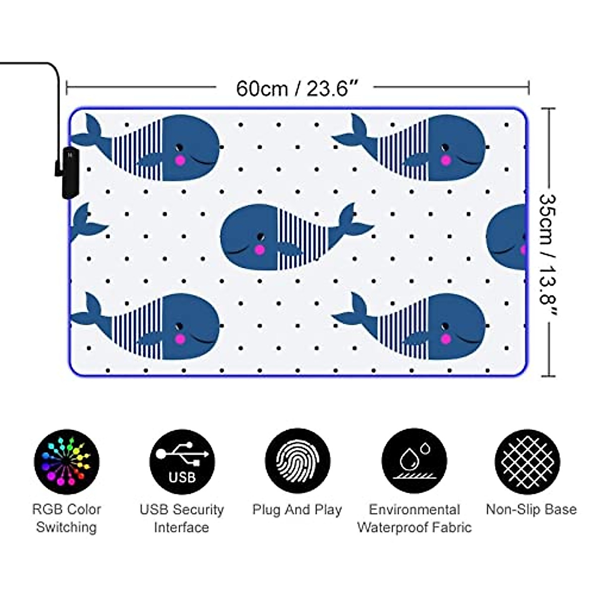 Cute Funny Animal Cartoon Polka Dot Art Large Mouse Pad Gaming Mouse Pad RGB Laptop USB Illuminated LED Home Office Accessories Desk Pad