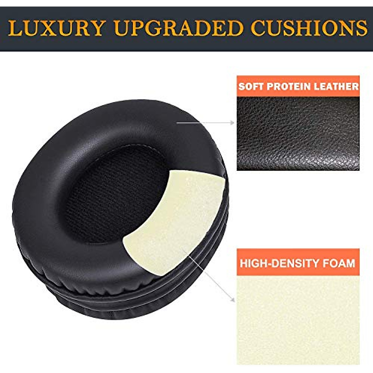 SOULWIT Earpads Replacement for Sony MDR-7506 MDR-V6 MDR-V7 MDR-CD900ST Monitor Headphones, Ear Pads Cushions with Softer Protein Leather, High-Density Foam - Black