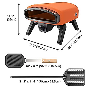 Maharlika Gas Pizza Oven Outdoor 14" Pizza Oven with Built-In Thermometer, Portable Propane Pizza Oven Stainless Steel with Pizza Peel, Stone, Griddle, Recipe & Carrying Bag for Outdoor Kitchen-Orange