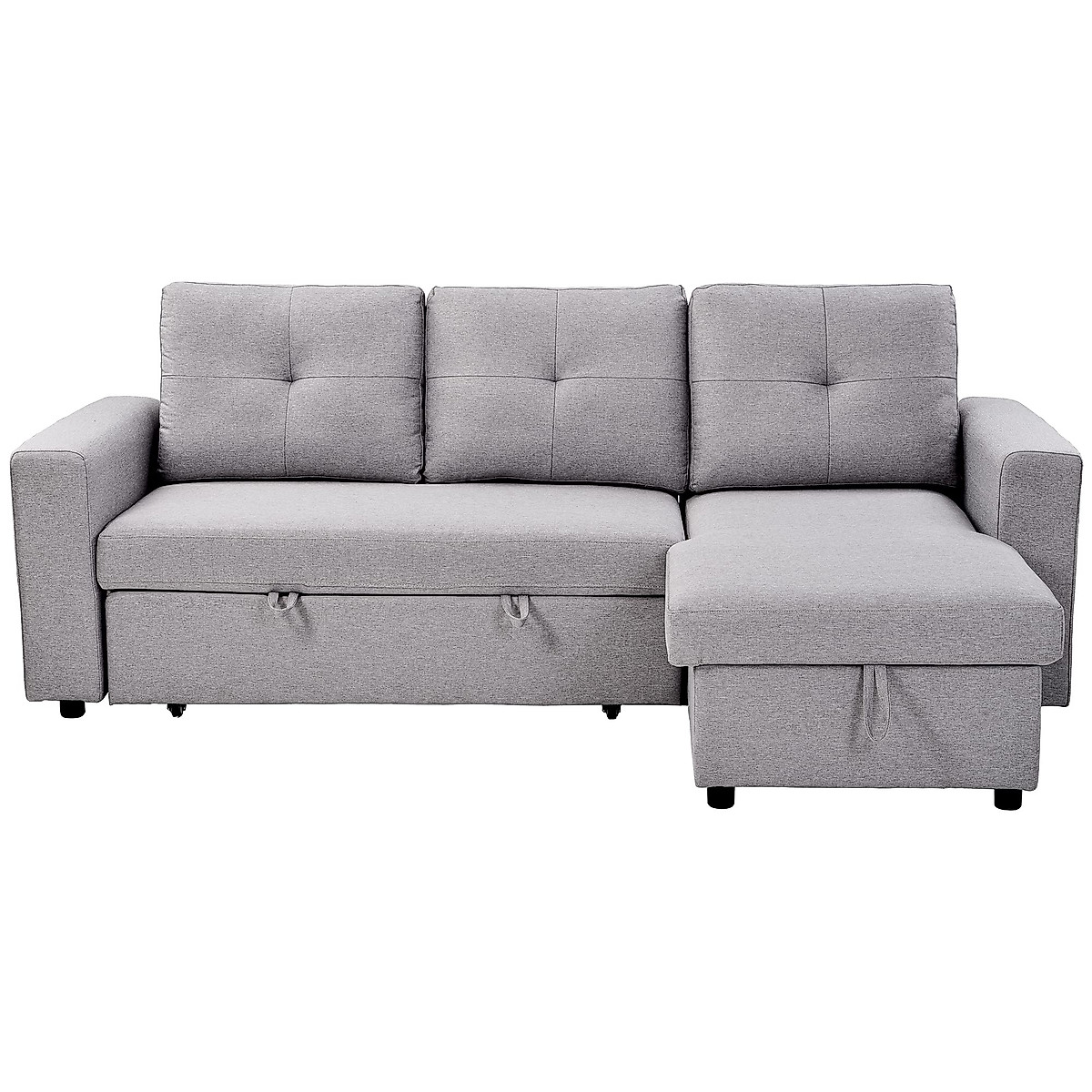Longrune Reversible Sectional Sofa Bed with Pull Out Sleeper, Corner Storage Chaise Couch for Living Room & Apartment, L-Shaped, 90inch, Gray