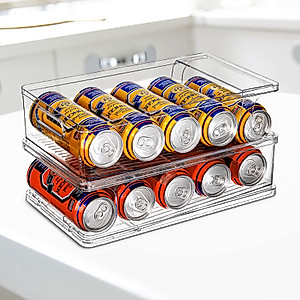 Jucoan 2 Pack Skinny Can Organizer for Refrigerator, Stackable 2-Layer Automatic Rolling Skinny Tall Cans Dispenser Soda Can Holder Storage Bin for Fridge, Kitchen Pantry, Countertops, Cabinets