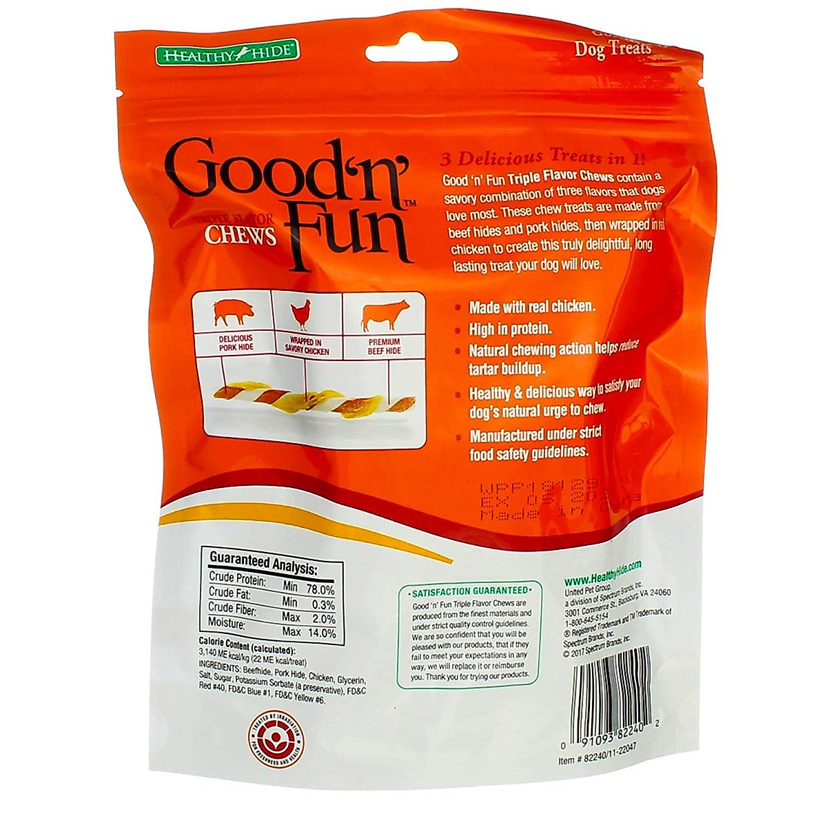 Healthy Hide Good 'n' Fun Triple-Flavor Twists - Beef, Pork & Chicken Regular - 22 Pack - Pack of 4