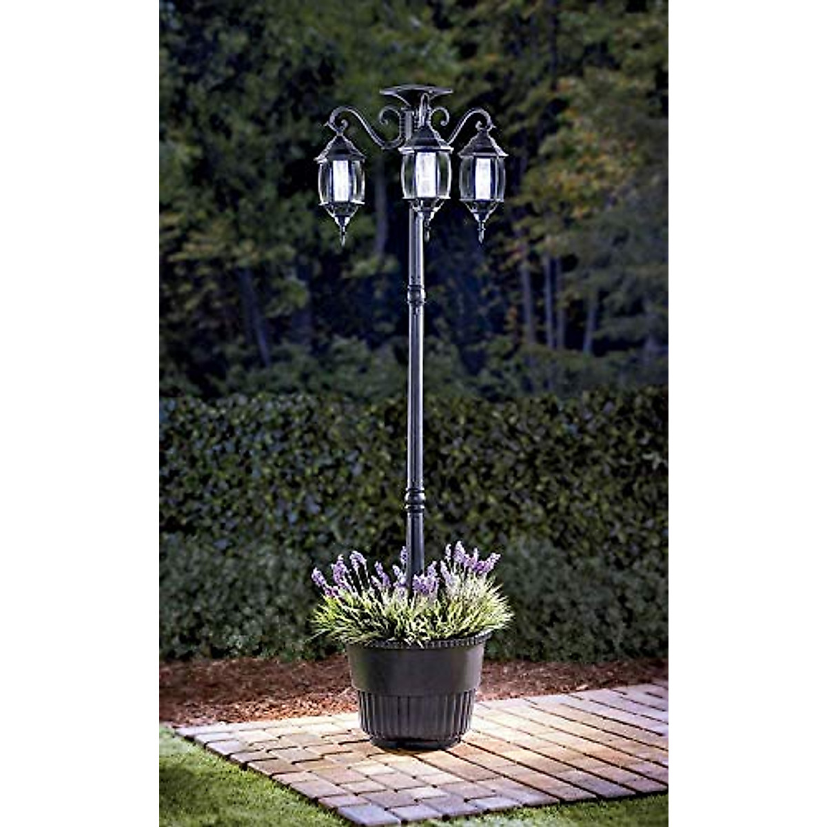 Westcharm Portable 3-Head LED Solar Light Planter for Backyard Patio Porch Outdoor Decoration - 6.7 ft. (80 in.) Black Solar Street Lamp with Planter