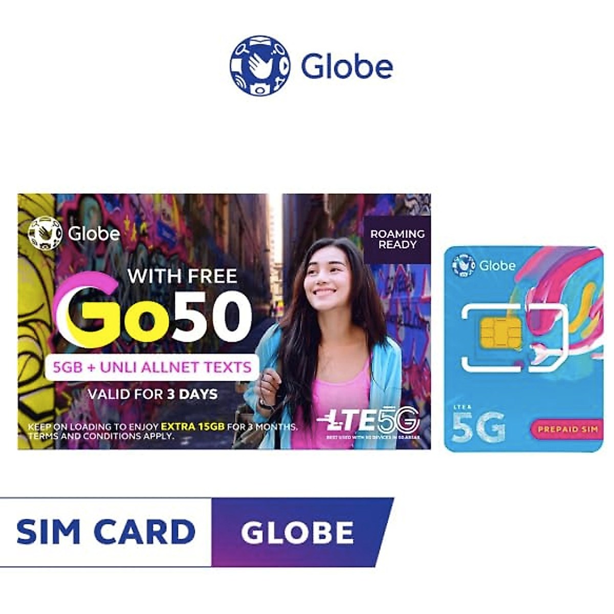 Globe Sim Card Philippines LTE & 5G Philippine Simcard, Globe Local Line Use, High Speed Data Communication, Roaming, Prepaid Sim Card (5GB Data)