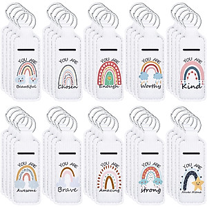 Ctosree 40 Pcs Bohemian Rainbow Lipstick Holder with Inspirational Words Portable Clip on Lip Gloss Sleeve Pouch Keychain Boho Pocket Lip Balm Holder for Travel Graduation Gifts, 10 Pattern