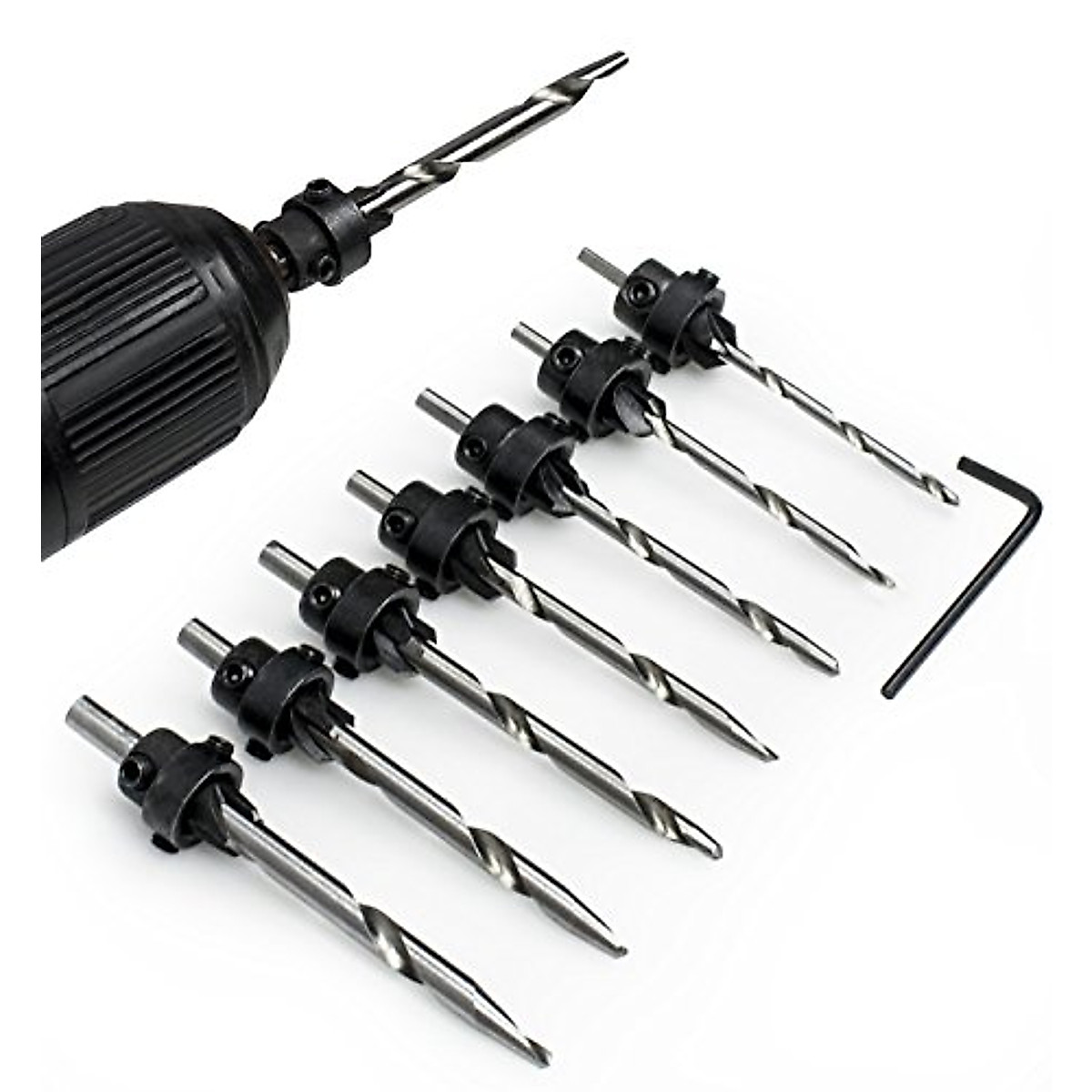 Bastex 7 Piece Countersink Drill Bit Set. Great Carpentry Reamer, Made for Woodworking. Screw Hole Cutter with Adjustable Depth