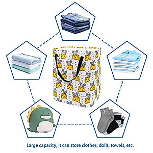Laundry Baskets with Handles Foldable Doodle Mouse and Cheese Print Storage Hamper for Adult Kids Teen Bedrooms Bathroom Dirty Clothes Sorter