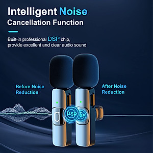 JAUYXIAN K37 Wireless Lavalier Microphone for iPhone, 2 Packs Cordless Lapel Mics, Mini Microphones Recording Mic for Live Stream, Plug-Play/Noise Reduction / 10H for Podcast Vlog YouTube