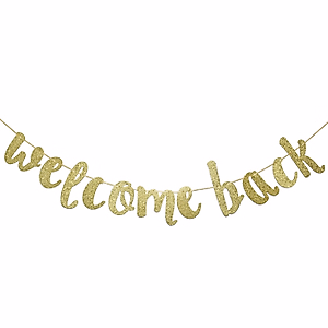 Welcome Back Gold Glitter Hanging Sign Banner- First Day of School, Classroom Decor,Back To School Party Decorations