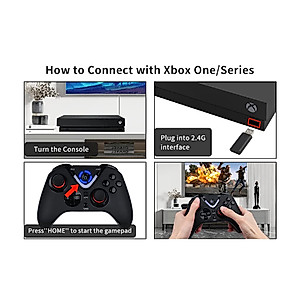 ROTOMOON Wireless Game Controller with LED Lighting Compatible with Xbox One S/X, Xbox Series S/X Gaming Gamepad, Remote Joypad with 2.4G Wireless Adapter Perfect for FPS Games (Black)