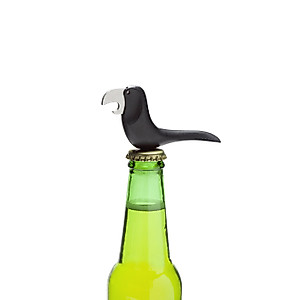 Peleg Design Beerdy, Original Bird-Shaped Bottle Opener with Magnetic Bottom, Black with Stainless Steel Beak as Metal Cap Opener and Tail Handle
