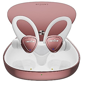 comiso True Wireless Earbuds with Punchy Bass, Built-in ENC & DSP, Active EQ, Touch Control, Bluetooth 5.3 Earbud & in-Ear Headphones with 70H Playtime, Over Ear with Hooks for Travel- Rose Gold