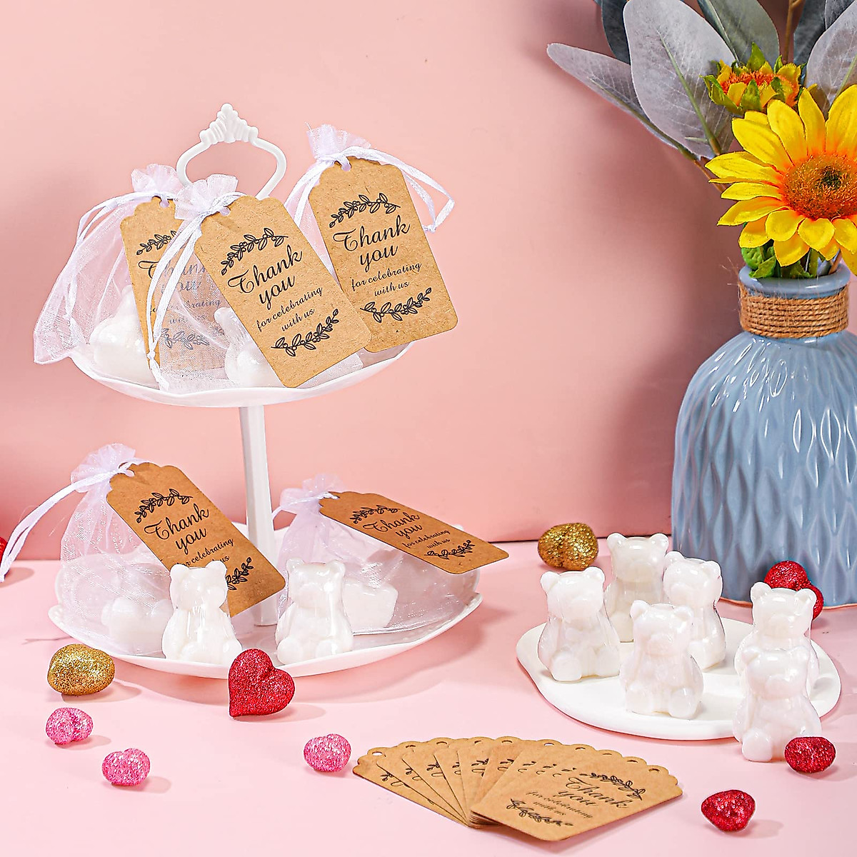 50 Pack Bear Soap Favors White Baby Shower Soap Favors with Thank You Cards and Packaging Bags for Boys Girls Kids Baby Shower Decoration Guest Gift Supplies