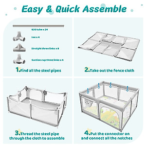 Baby Playpen, Playpen for Babies and Toddlers, Indoor & Outdoor Playard Kids Activity Center with Mat, Anti-Slip Base, Sturdy Safety Baby Playpen with Gate 50''x 50''x 27'' (Light Grey)