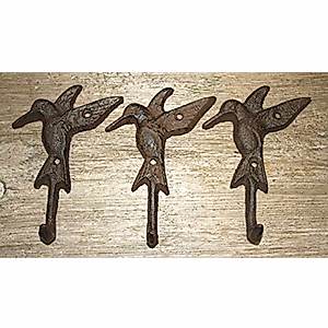 Antiques Vintage/Hooks Cast Iron/Coat Hook/Locker Rooms/Kitchens 3 Cast Iron Hummingbird Towel Hanger Coat Hat Hooks, Key Rack Garden Hook Bird