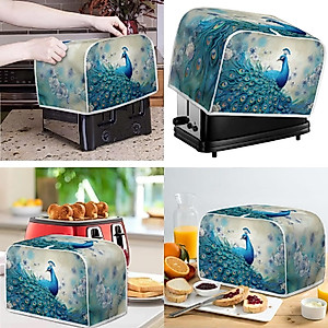 Pointodoor Blue Peacock Print Appliance Covers Set Washable Kitchen Blender Dust Cover Bread Maker Toaster Cover 4 Slice Kitchen Accessories