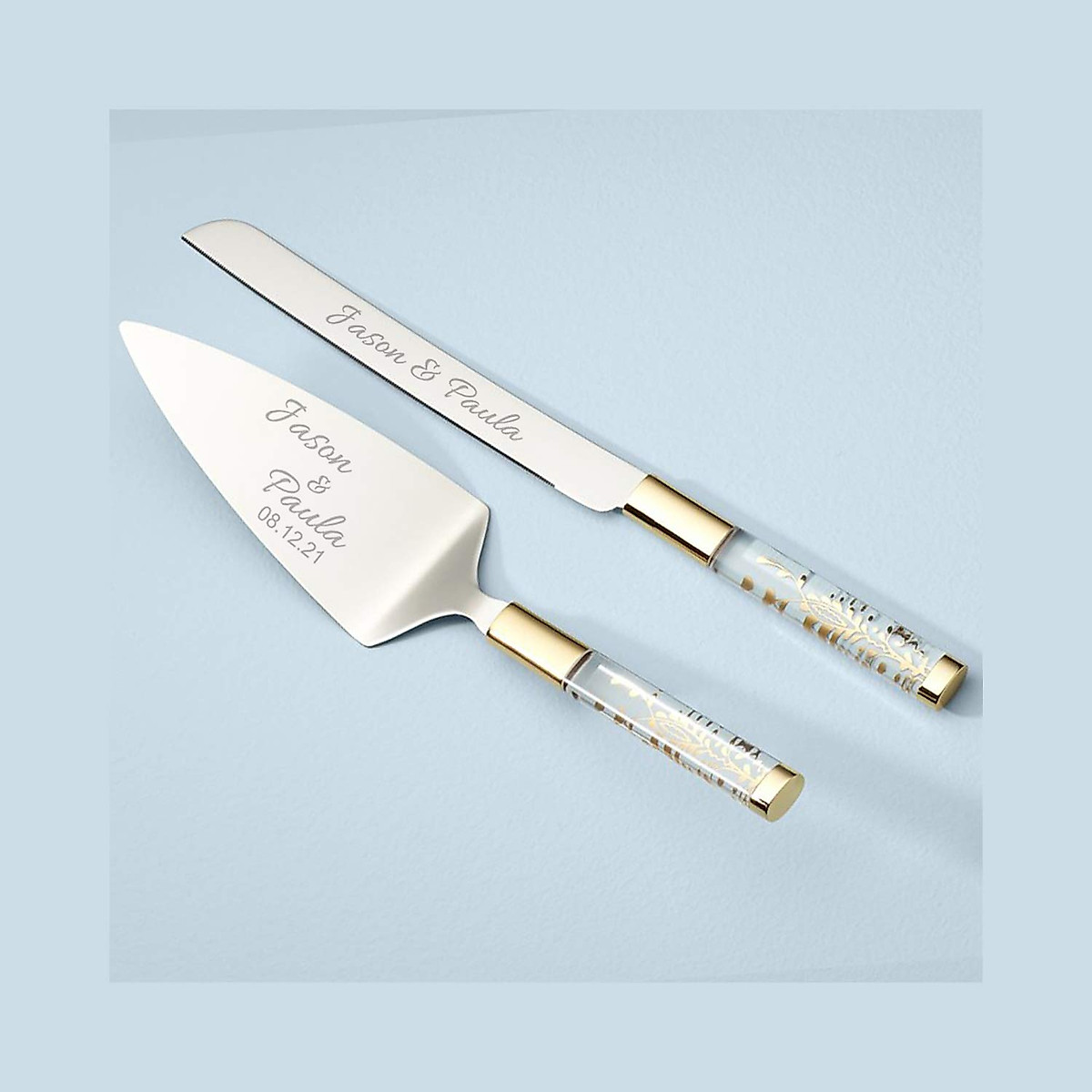 Lenox Bridal Personalized Opal Innocence Flourish Wedding Cake Cutting Set, Custom Engraved Wedding Cake Knife and Server Set, Accessories and Gifts for Bride and Groom