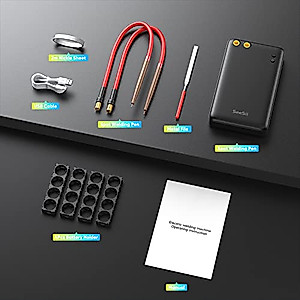 Battery Spot Welder, Seesii 6 Gear Adjustable Portable Spot Welder, 5000mA-h Mini Spot Welding Equipment with 5m Sheets & 4X4 Holders for 0.1/0.15mm Nickel Strip Welding & Making DIY Battery Packs