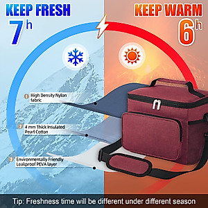 BECOJADDE Lunch Bag for Men and Women, Insulated Lunch Box Soft Cooler with Shoulder Strap for Work Travel Picnic (10L, Red)