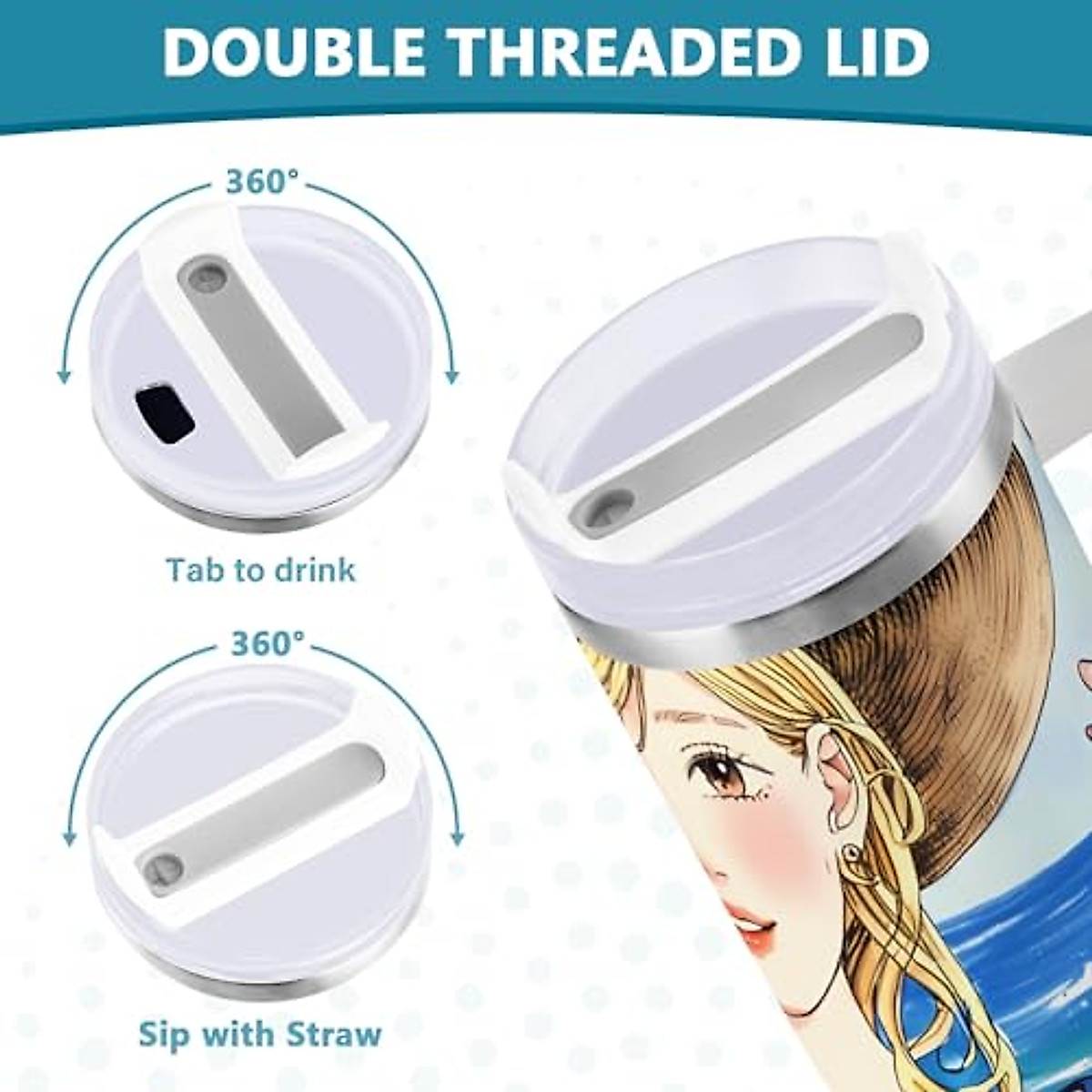 Nexawaveo Blonde Girl by Sea Tumbler With Handle And Straw 30-40oz Insulated Tumbler Cups With Lid Stainless Steel for Cold Water and Drinks for School Work Sports Car Travel and Weekends