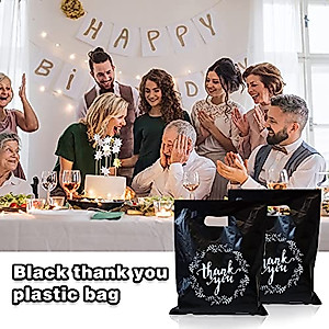 KDPATFAV 70 PCS 9" x 12" Plastic Merchandise Bags Shopping Bags with Thank You Logo Boutique Bags with Handles for Birthday Party Baby Shower Wedding Trade Shows and More (Black)