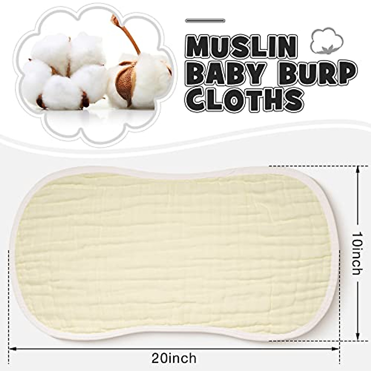 10 Pack Muslin Burp Cloths for Baby Girl Boy 6 Layers Thicken Soft Unisex Baby Burp Cloths Large Absorbent Muslin Burping Cloth Rags