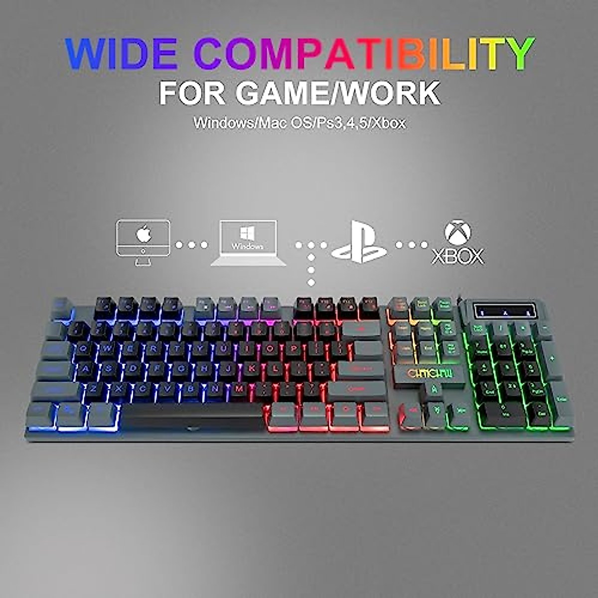 CHONCHOW Gaming Keyboard and Mouse Combo LED Backlit 104Keys Full Size Keyboard Light Up USB Wired Mechanical Feel 3600 DPI Gaming Mic for Windows PC Mac Xbox Gamer