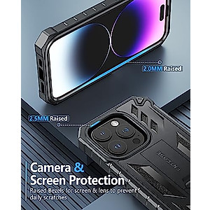 FNTCASE for iPhone 14-Pro Phone Case: for iPhone 13 Pro Cases | Military Grade Drop Proof Protection Mobile Cover with Kickstand | Matte Textured Rugged Shockproof TPU | Protective Sturdy - Black