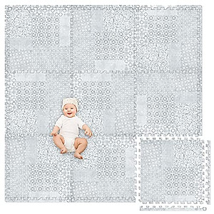 Play Platoon Non-Toxic Extra-Thick Children's Play Mat, 9 Tiles - 72 x 72 inch Comfortable Cushiony Foam Floor Puzzle Mat for Kids & Toddlers with 24 x 24 inch Tiles - Black/White, Boho Modern