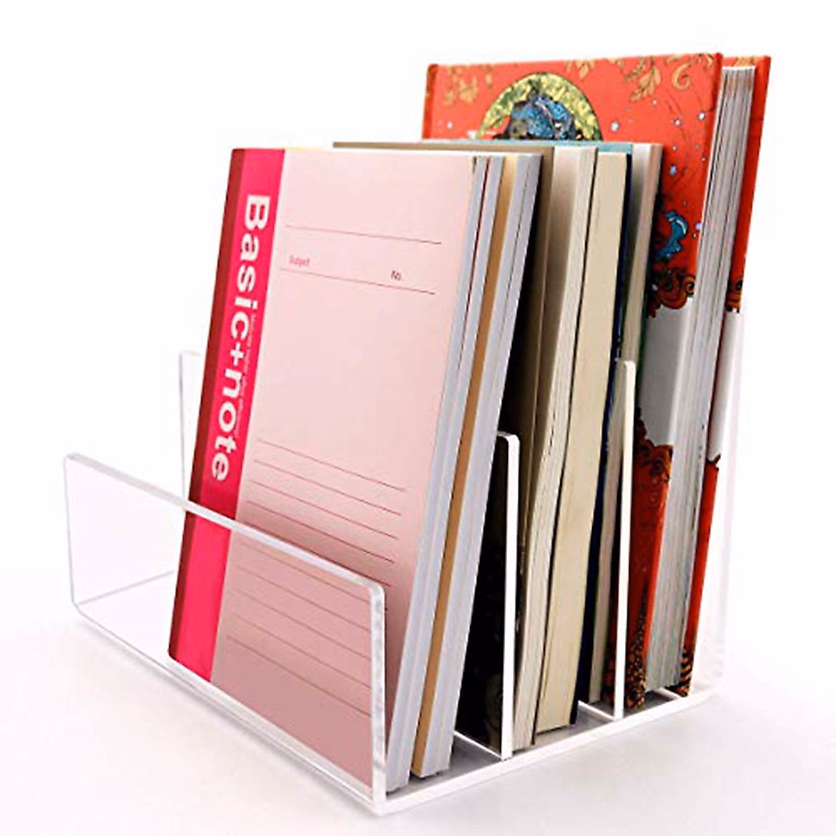 Clear Acrylic File Sorter, 3 Sections Desk Plastic File Folder Rack, Clear Office File Organizer for Document Paper Letter Book Envelope Laptop Makeup Eye Shadow Palette Mail Electronic Purse