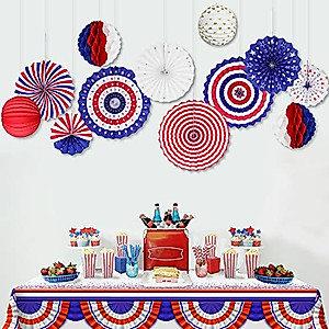 Patriotic Red Blue White Party Decorations for 4th July Independence Day Memorial Day Party Decorations Star Dot Stripe Birthday Wedding Baby Shower Party Hanging Decoration