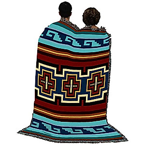 Pure Country Weavers Sarkoy Turquoise Blanket - Southwest Native American Inspired - Gift Tapestry Throw Woven from Cotton - Made in The USA (72x54)