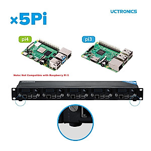 UCTRONICS for Raspberry Pi Rackmount Complete Enclosure 2.0 with PoE Functionality, Front Removable 19" 1U Rack Mount with Captive Screws, Supports Up to 5 RPis, Compatible with Raspberry Pi 4B, 3B+