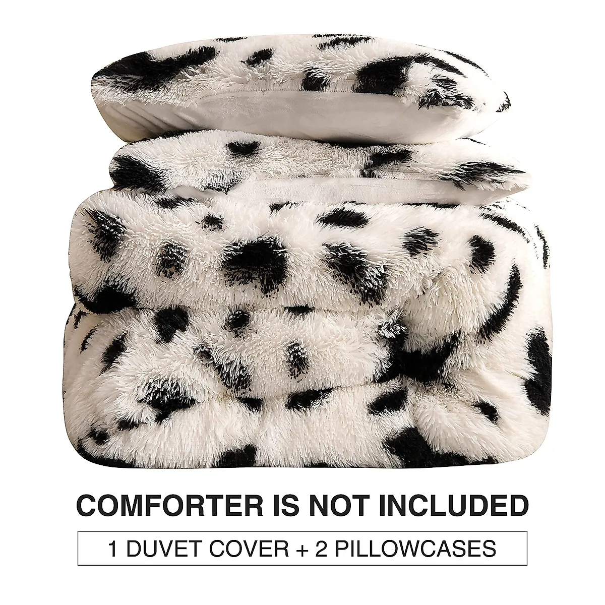 Aimuan Plush Shaggy Duvet Cover Set Faux Fur Fuzzy Cow Print Bedding Comforter Cover & Sets, Luxury Ultra Soft Crystal Velvet Reverse Fluffy Quilt Cover Set 3 Pcs (White, Queen)