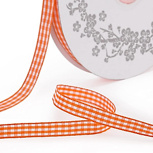 VGoodall Reddish-Orange Gingham Ribbon 3/8 x 50Yd Picnic Craft Ribbon Reddish-Orange Plaid Design for Hair Accessories Craft and Gift Wrapping Check Use for Baby Shower