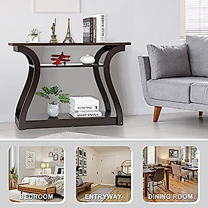 SUPER DEAL 3 Tier Console Table Narrow Sofa Table Decorative Side Table Accent Modern Furniture for Entryway Hallway Living Room, Espresso, 47 inch L