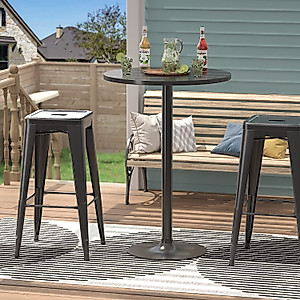 Furmax Bistro Pub Table 2 Pack Round Bar Height Cocktail Table Metal Base MDF Top Obsidian Table with Black Leg 23.8-Inch Top, 39.5-Inch Height (Black)