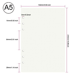 K-Musculo A5 6-Holes Planner Refill Paper, 135 Creamy 100gsm Dotted Sheets for Filofax, Notebooks, Journals