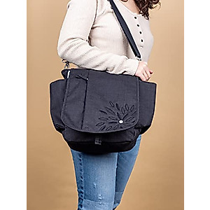 HAIKU To Go Convertible 2.0 Crossbody and Backpack Messenger-Style Travel Bag with Adjustable Shoulder Straps and Dual Water Bottle Pockets, Black in Bloom