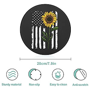 Sunflower American Flag Glass Cutting Board Round Kitchen Decorative Chopping Blocks Mats Food Tray for Men Women