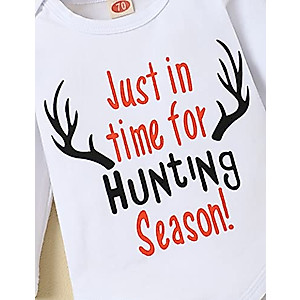 Newborn Baby Boy Clothes Outfits Letter Print Romper + Hunting Elk Pants+Hat 3PC Clothing Set (C-White, 0-3Months)