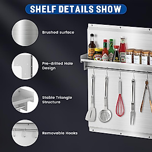 VENFAN Range Backsplash, 36 x 30 Inch Wall-Mounted Stainless Steel Backsplash with Built-in Storage Shelf & Hanging Rack, Stainless Steel Backsplash for Stove Easy Installation
