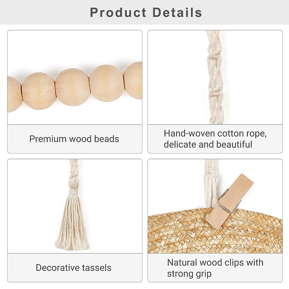 Mkono Hat Rack Hat Hangers for Wall Boho Macrame Hat Holder with Decorative Tassels and 18 Clips Modern Cowboy Womens Caps Storage Display Organizer for Wide Brim Bowler Fedora Hat