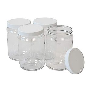 CSBD 32 Oz Clear Plastic Mason Jars With Ribbed Liner Screw On Lids, Wide Mouth, ECO, BPA Free, PET Plastic, Made In USA, Bulk Storage Containers, 4 Pack (32 Ounces)
