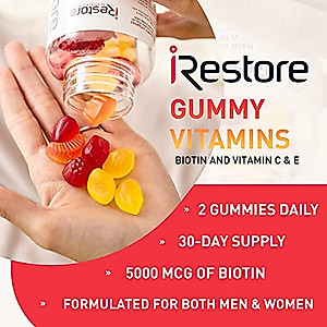iRestore Hair Gummy Vitamins, Vegan Biotin Gummies for Hair Skin and Nails Gummies, Hair Gummies, Biotin Gummies for Hair Growth Biotin Vitamins Hair Vitamins Gummies for Women & Men, Biotin 5000mcg