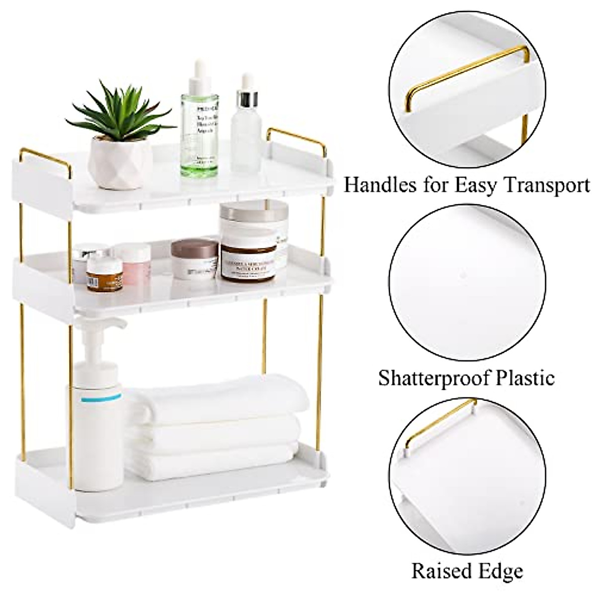 YOUEON 3 Tier Bathroom Counter Organizer, Bathroom Makeup Organizer, Bathroom Counter Shelf, Vanity Tray for Cosmetic, Perfume, Skincare, Bathroom, Bedroom, Kitchen